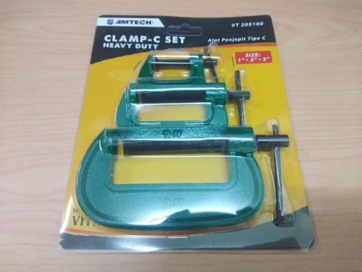 MG - AMTECH Clamp C set isi 3pcs C Clamp Klem G Catok Press Jepit Besi ...