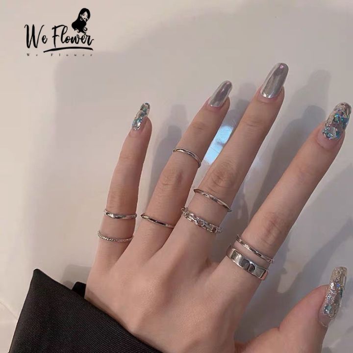 We Flower 7PCs Chic Silver Geometric Knuckle Rings Set for Women Girls ...