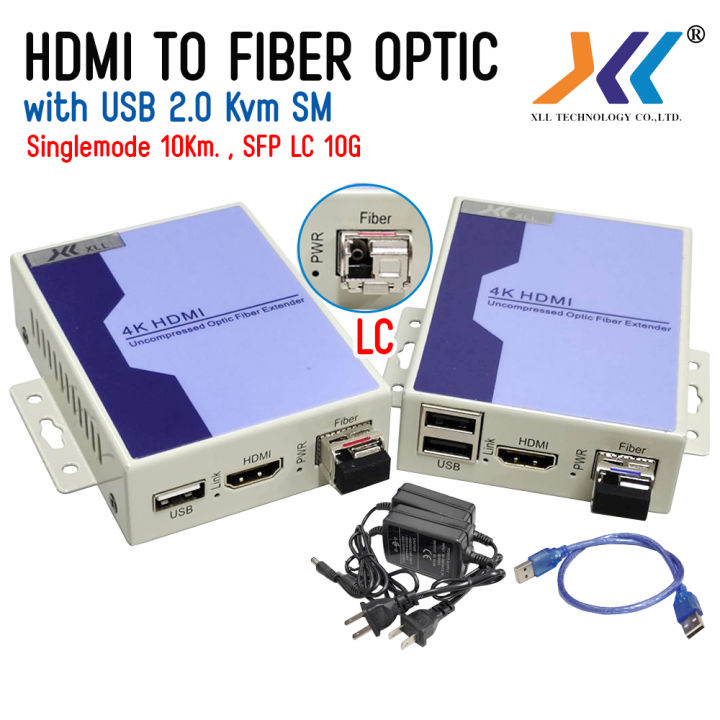 HDMI Fiber Media Converter LC SIMPLEX 10KM KVM 3D 4K กล่องแปลง Fiber to ...