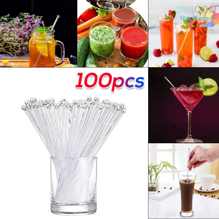 100Pcs Disposable Coffee Stirrer Swizzle Stick Transparent Cocktail ...