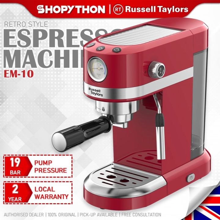 RUSSELL TAYLORS Espresso Machine EM-10 - Red (1.4L/1350w) 19 Bar ...