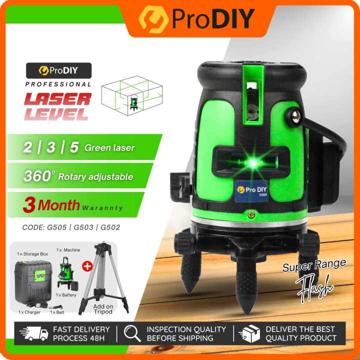 PRODIY 2 Line 3 Line 5 Line Green Laser Level 360° Rotary Automatic ...
