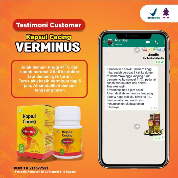 Verminus Obat Demam DBD Typus Extrak Kapsul Cacing Isi 12 Kapsul BPOM ...