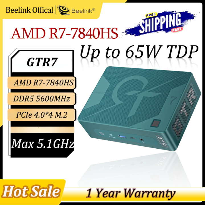 Beelink GTR7 PC AMD R7-7840HS Up to 65W TDP DDR5 5600MHz PCIe 4.0*4 M.2 SSD Windows 11 Pro WIFI6 ...