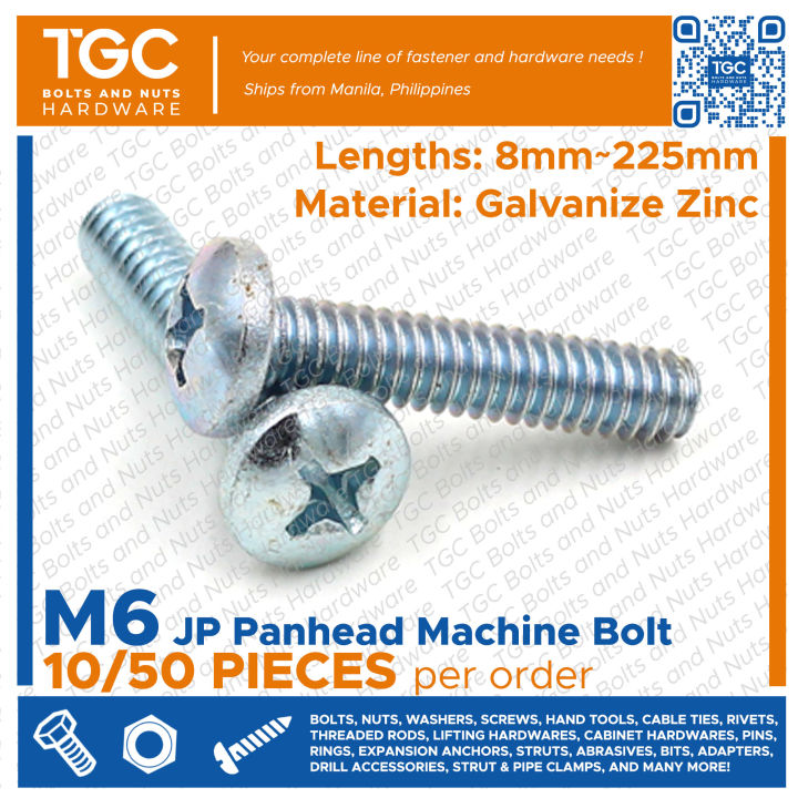 TGC 50/10PCS GI JP Bolt M6 ( 6mm ) x 8~225mm Roundhead JP Bolt | Stove ...