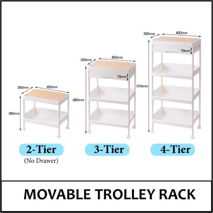 (2-tier/3-tier/4-tier) Kitchen Movable Moving Shelf Drawer White Rack ...