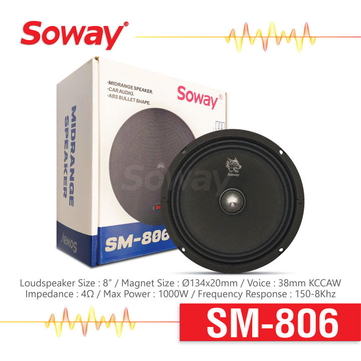 Soway SM-806 ลำโพง ขนาด 8 นิ้ว แม่เหล็ก 134x20mm Voice: 38mm 4Ω Frequency Response: 150- 8Khz ...