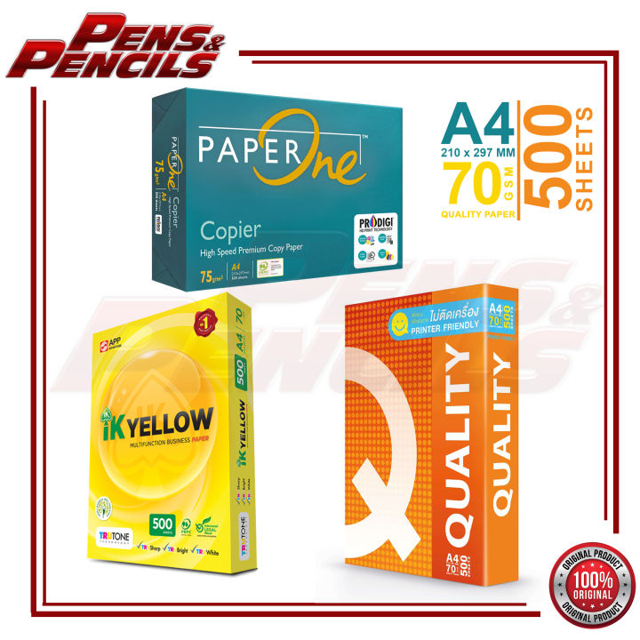 IK Yellow / Quality / PaperOne / Double A / IK Eco A4 Paper 70gsm 500 Sheets/Ream / Kertas A4 ...