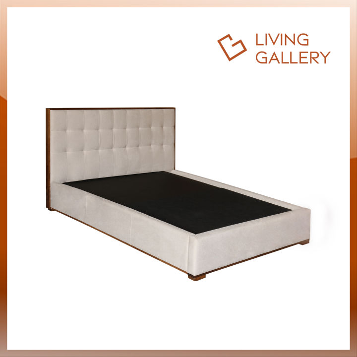 Living Gallery Tucker Bed Frame Solid Wood Polyester Fabric Minimalist ...