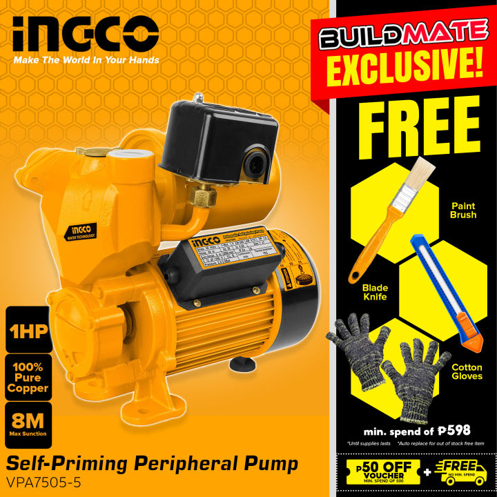 INGCO Self-Priming Peripheral Pump 750W (1.0HP) VPA7505-5 - BUILDMATE ...
