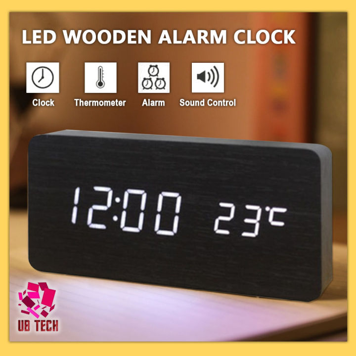 Voice Control LED Alarm Clock Desktop Digital Thermometer Display Clock ...