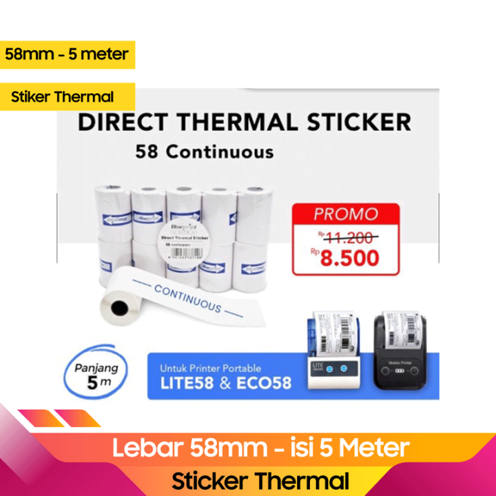 Stiker Label Pengiriman 58mm 5 meter Continous Kertas Thermal Sticker ...