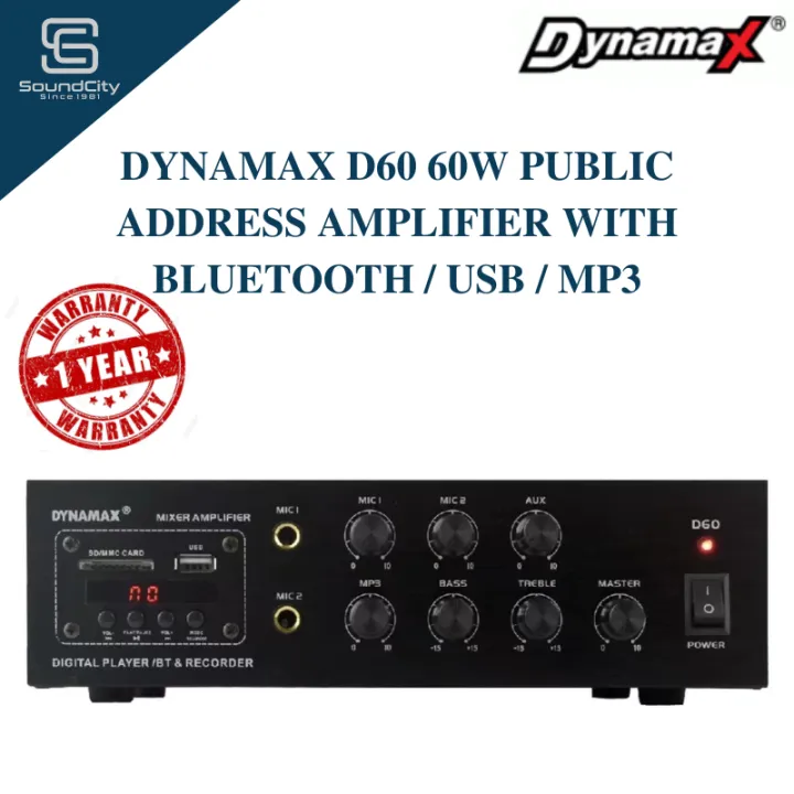 DYNAMAX D60 60W Public Address Amplifier With Bluetooth / USB / MP3 PA ...