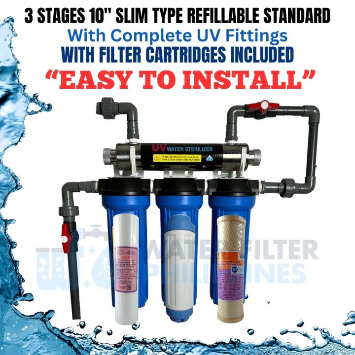 Water Filter 3 Stages 10” Slim type Refillable Standard Deepwell with 2 ...