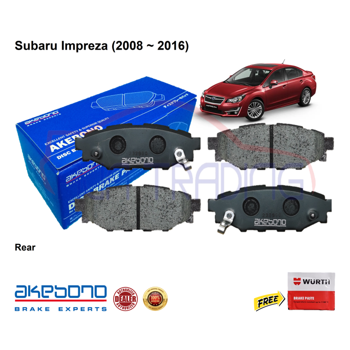 Genuine Akebono Rear Brake Pads for Subaru Impreza (2008 - 2016) with ...