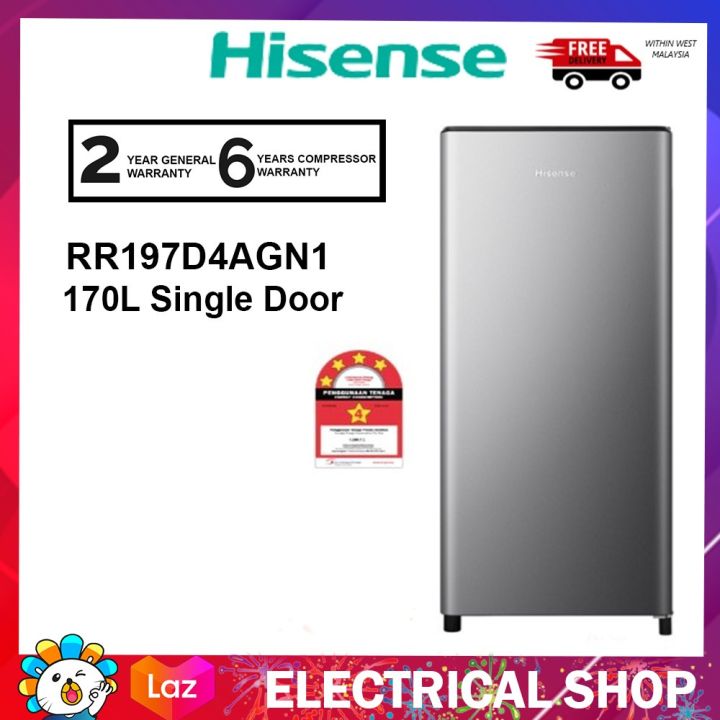{FREE SHIPPING} Hisense 170L Single Door Fridge RR197D4AGN1 Frost Free ...