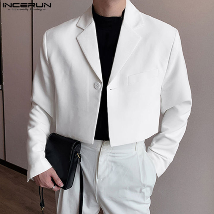 [Perfectly] INCERUN Men's Fashion Truncated Solid Long Sleeve Blazer ...