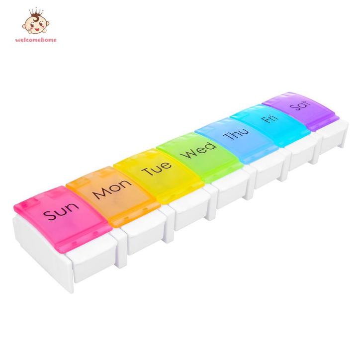 Weekly Pill Organizer 7 Days Press Button Tablet Pill Box Case ...