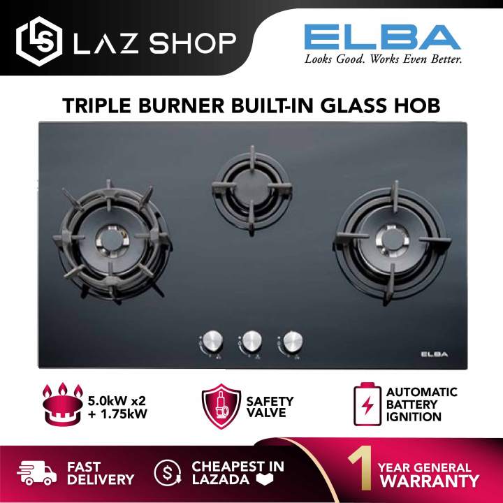 Elba 5.0kW + 1.75kW 3 Burners Sabaf Burner Safety Valve Tempered Glass ...