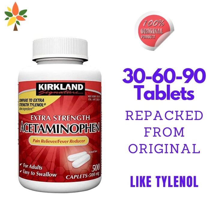 Kirkland Acetaminophen ( Like Tylenol) 30-60-90 Tablets Repacked from ...