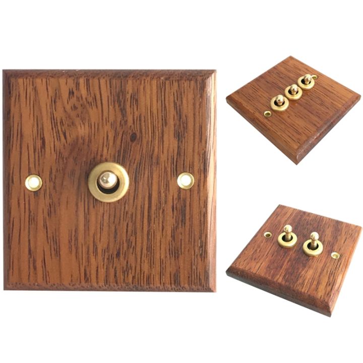 86 Type Solid Wood Panel Switch Wall Light Retro Brass Toggle Switch ...