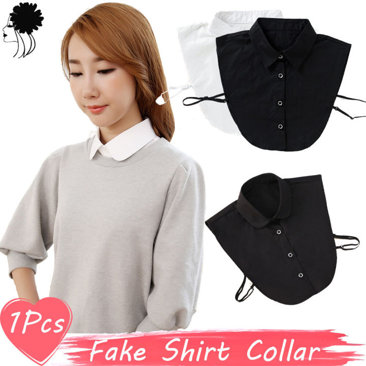 【small chrysanthemum】Plain Simple Cotton Detachable Lapel Fake Shirt ...