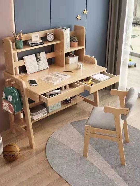 EDEN 121cm Adjustable Solid Wood Study Table+Chair+Bookshelf Set Nordic ...