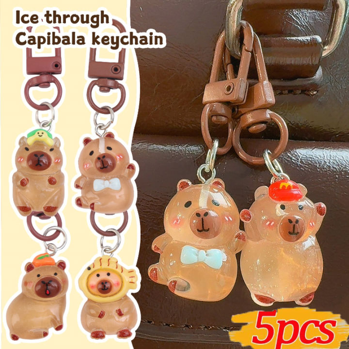 5Pcs Kawaii Cartoon Resin Capybara Keychain Cute Gourmet Capibala ...