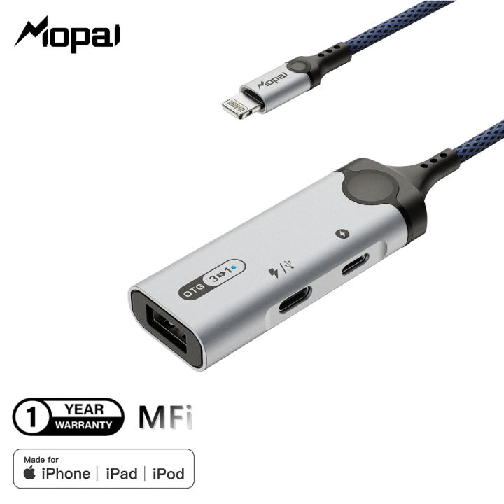 Mopai KT393 OTG Lightning to USB3.0 Type C With Charging Hardisk Flashdisk Soundcard 3in1 MFi ...