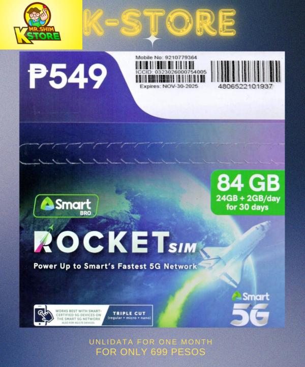 SMART Bro Rocket SIM 549 with 30 Days 24GB+2GB per Day - KSHIM STORE ...