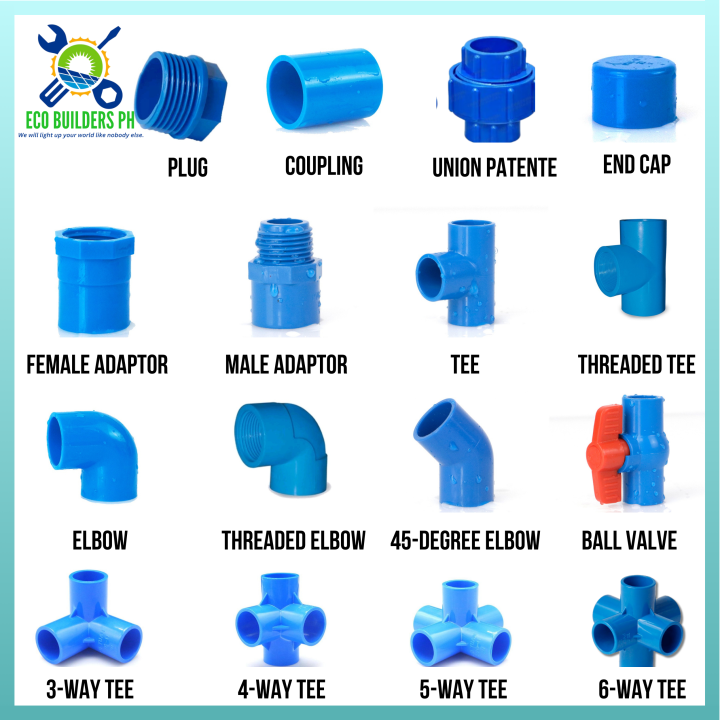 PVC Blue Fittings 1/2 , 3/4 , 1 inch (EIbow, Tee, Coupling, Cap, Plug ...