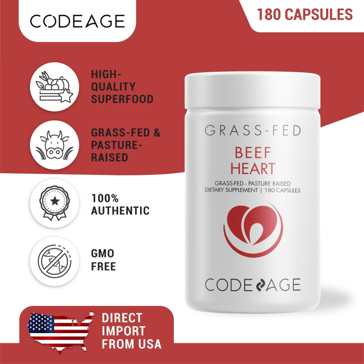 Codeage Beef Heart Supplement 180 Capsules - Glandulars Superfood ...