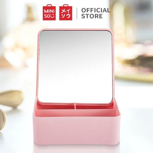 Miniso Table Mirror with Container Cosmetic Storage Organizer 2 in 1 ...
