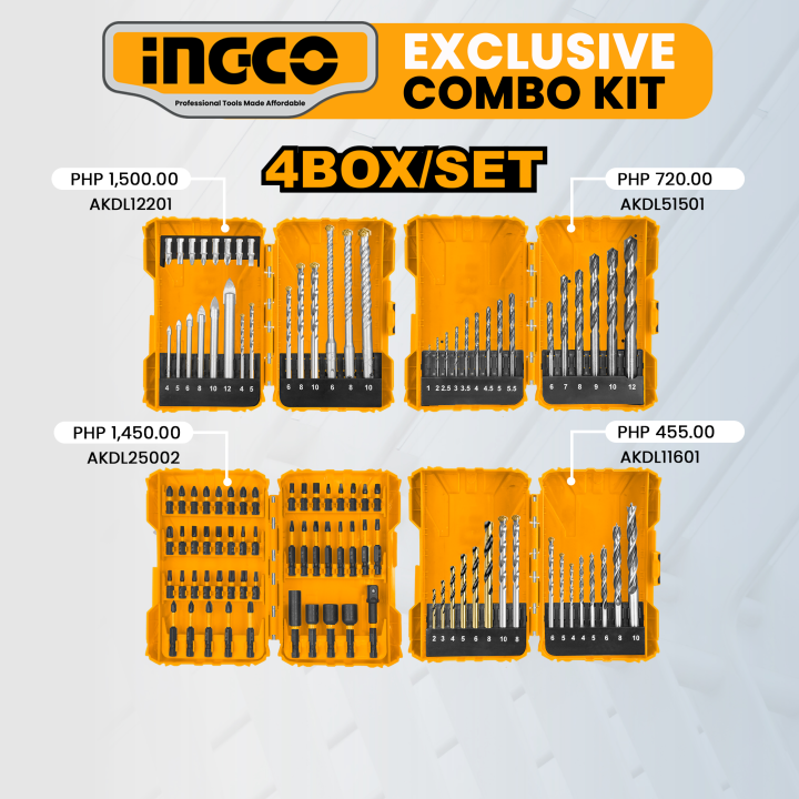 Ingco 4PCS Accessories Box HSS Twist Drill Bits Impact Screwdrivers ...