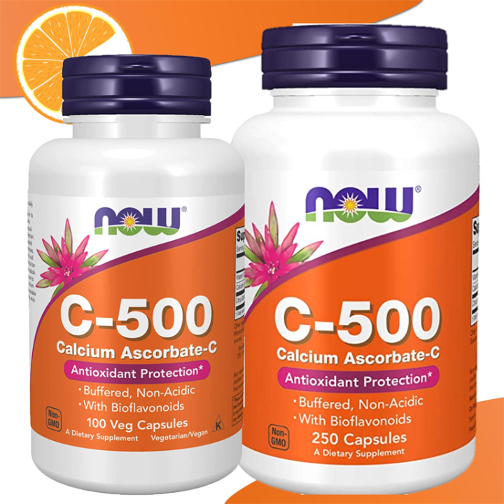 Now Non Acidic Vitamin C Calcium Ascorbate 500mg 100/250 Capsules ...