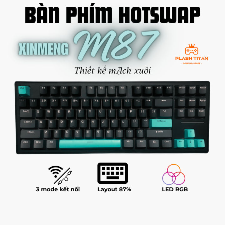 Bàn phím cơ không dây Xinmeng M87 pro - Hotswap 5 pin - Mạch xuôi - Led RGB với 3 chế độ kết nối ...