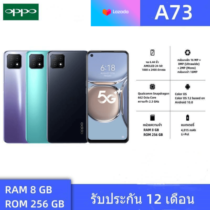 OPPO A73 สมาร์ทโฟน RAM 8GB + ROM 256GB 6.5นิ้ว แถมฟรีอุปกรณ์ครบกล่อง | Lazada.co.th