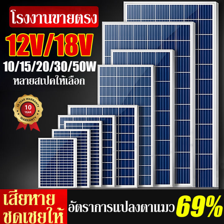 แผงโซล่าเซลล์ monocrystalline solar cell โมโน 12V/18V 10W/15W/20W/30W/50W กันน้ำ Polycrystalline ...