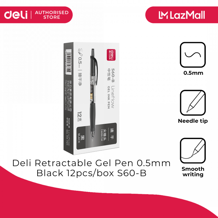 Deli S60-B Retractable Gel Pen 0.5mm Black 12pcs/box | Lazada PH