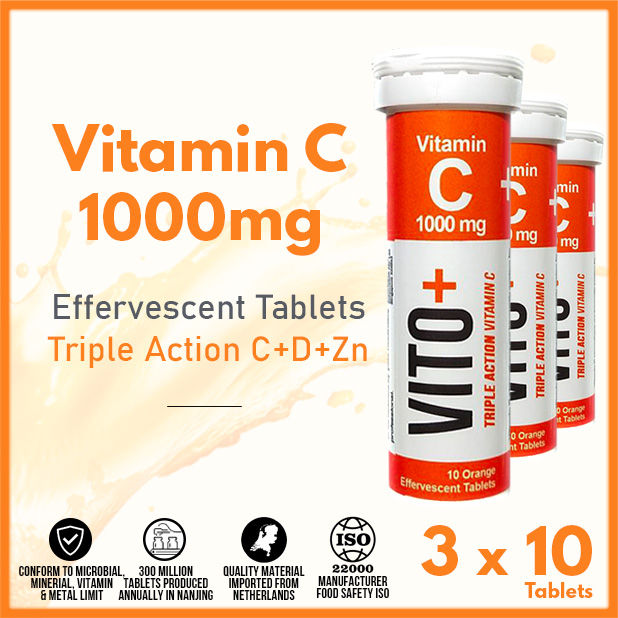 VITO+ Vitamin C Effervescent Tablet Triple Action C+D+Zn - YDC ...