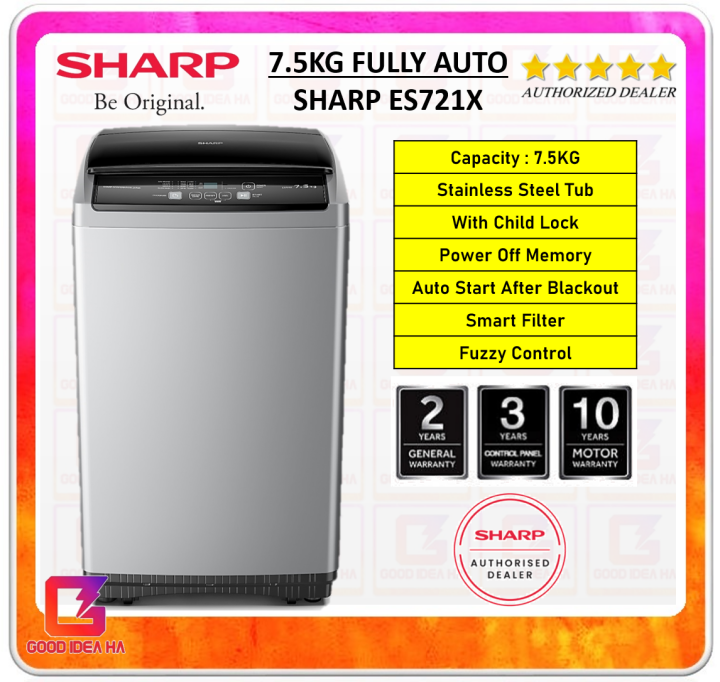 Sharp Fully Auto Washing Machine (7.5kg) ES721X | Lazada