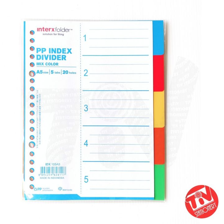 Plastic Index Divider InterX A5 (20 holes) 5 Tabs | Lazada Indonesia