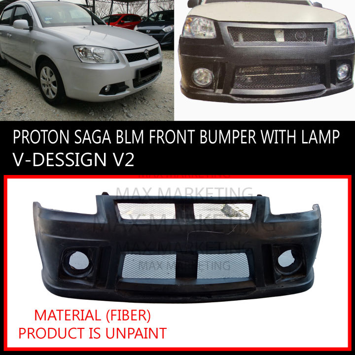 B1242 PROTON SAGA BLM FRONT BUMPER WITH LAMP (V-DESSIGN V2) FIBERGLASS ...