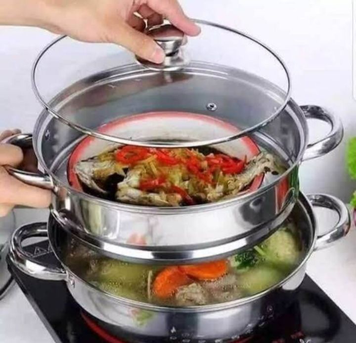 PANCI KUKUS 2 TINGKAT UKURAN 28 CM BAHAN STAINLESS STEEL / PANCI ...
