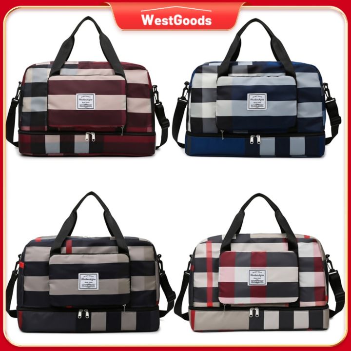Adjustable Size Fashion Striped Travel Bag Waterproof Luggage Shoulder ...