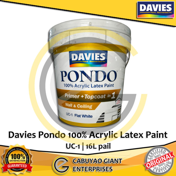 Davies Pondo 100% Acrylic Latex Paint UC-1 Flat White 16 liters | Primer + Topcoat in 1 | Wall ...