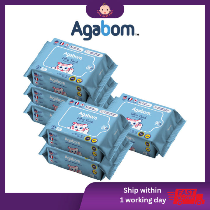 AGABOM 20's 80's Premium Ultra Thick Baby Wet Wipes 60gsm (20's x 6 ...