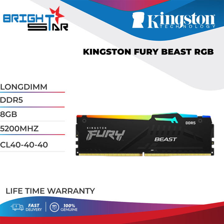 KINGSTON Fury Beast RGB 8GB(Single) 5200MHz/5600MHz DDR5 LongDimm CL 40-40-40 PC Ram - Black ...