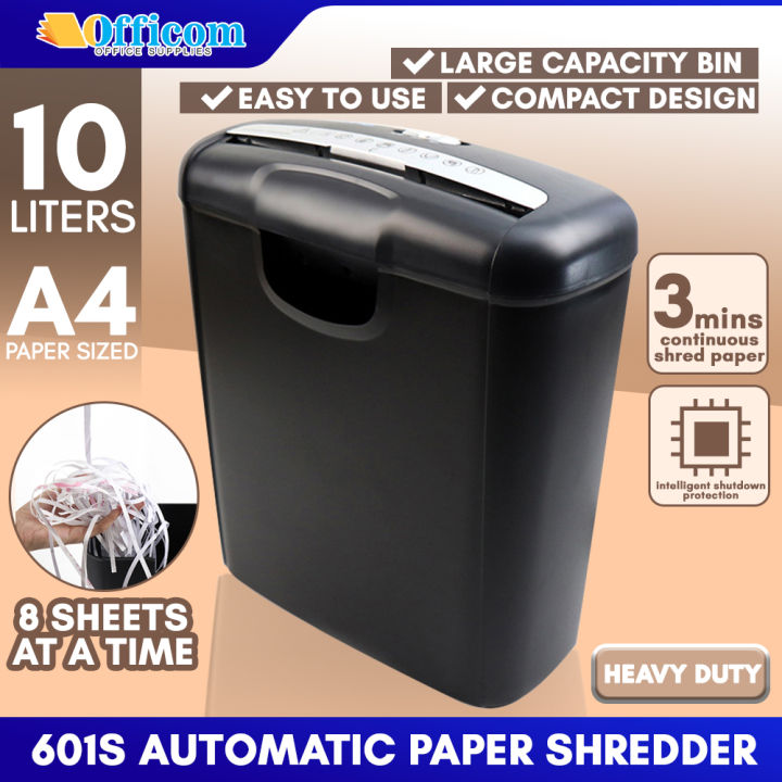 Paper Shredder 601s Strips Shredding Machine 10L Black Bin Auto/Reverse ...