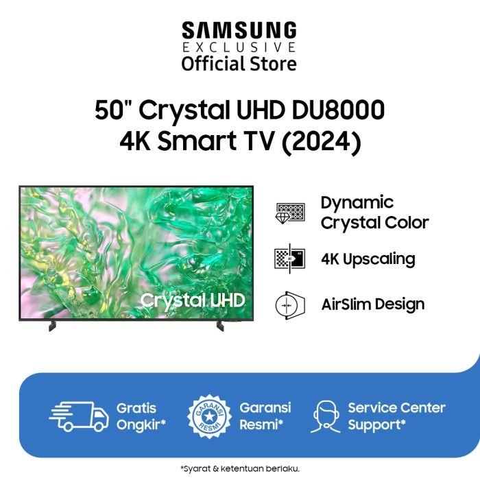 Samsung Crystal UHD DU8000 4K Smart TV 43-85 Inch (2024) - 50 Inch | Lazada Indonesia